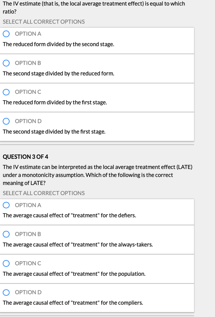 Solved The IV estimate (that is, the local average treatment | Chegg.com