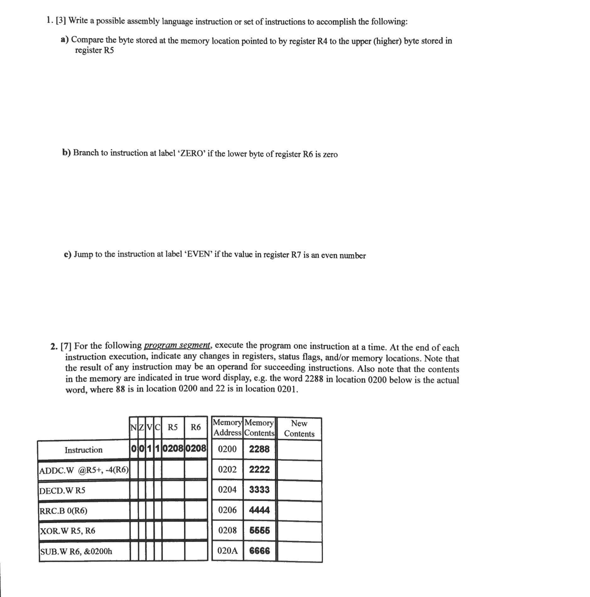 1. [3] Write a possible assembly language instruction | Chegg.com