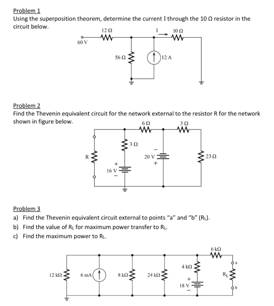 Solved Problem 1 Using the superposition theorem, determine | Chegg.com