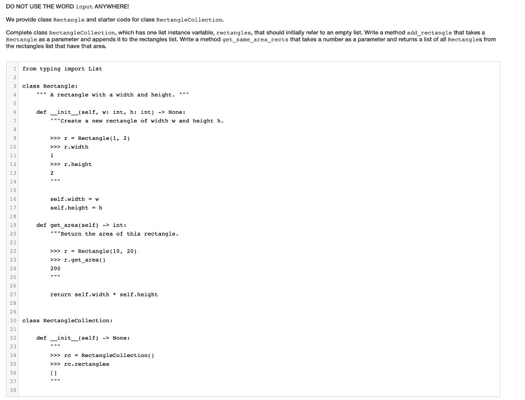 Solved DO NOT USE THE WORD input ANYWHERE! We provide class | Chegg.com