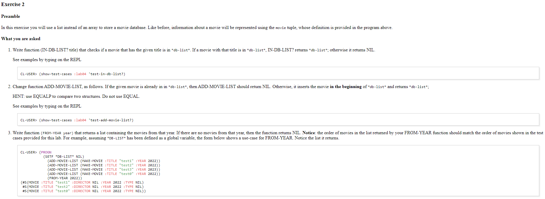 Solved Use below for the question please. (defstruct movie | Chegg.com