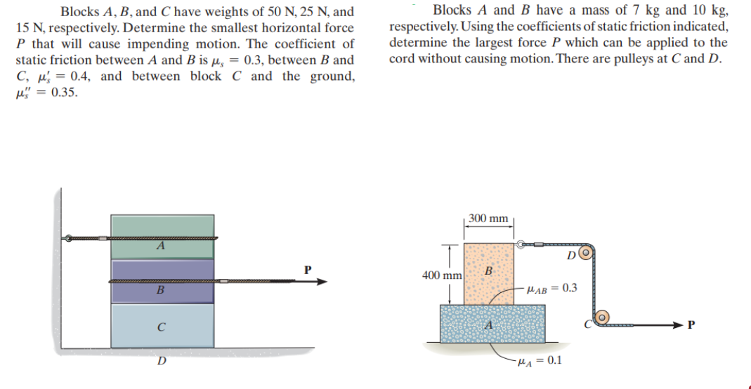 Solved Blocks A, B, and C have weights of 50 N, 25 N, and 15 | Chegg.com