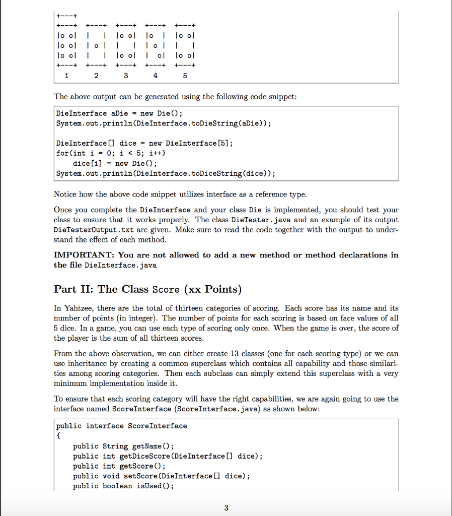 Project 4 - Yahtzee (Object-Oriented Programming) CS | Chegg.com