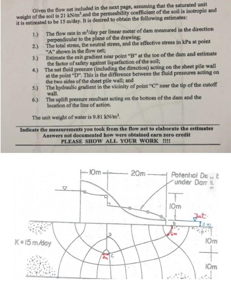 Solved Given the flow net included in the next page, | Chegg.com