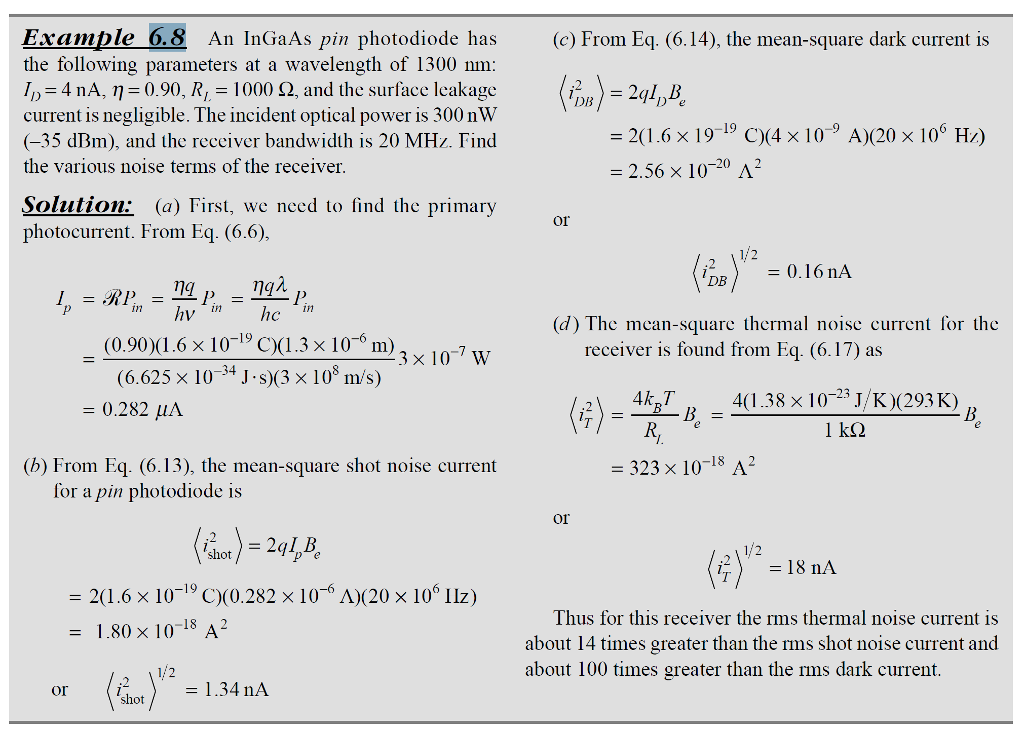Solved Calculate The Snr In Db For A Pin Photodiode Describe 
