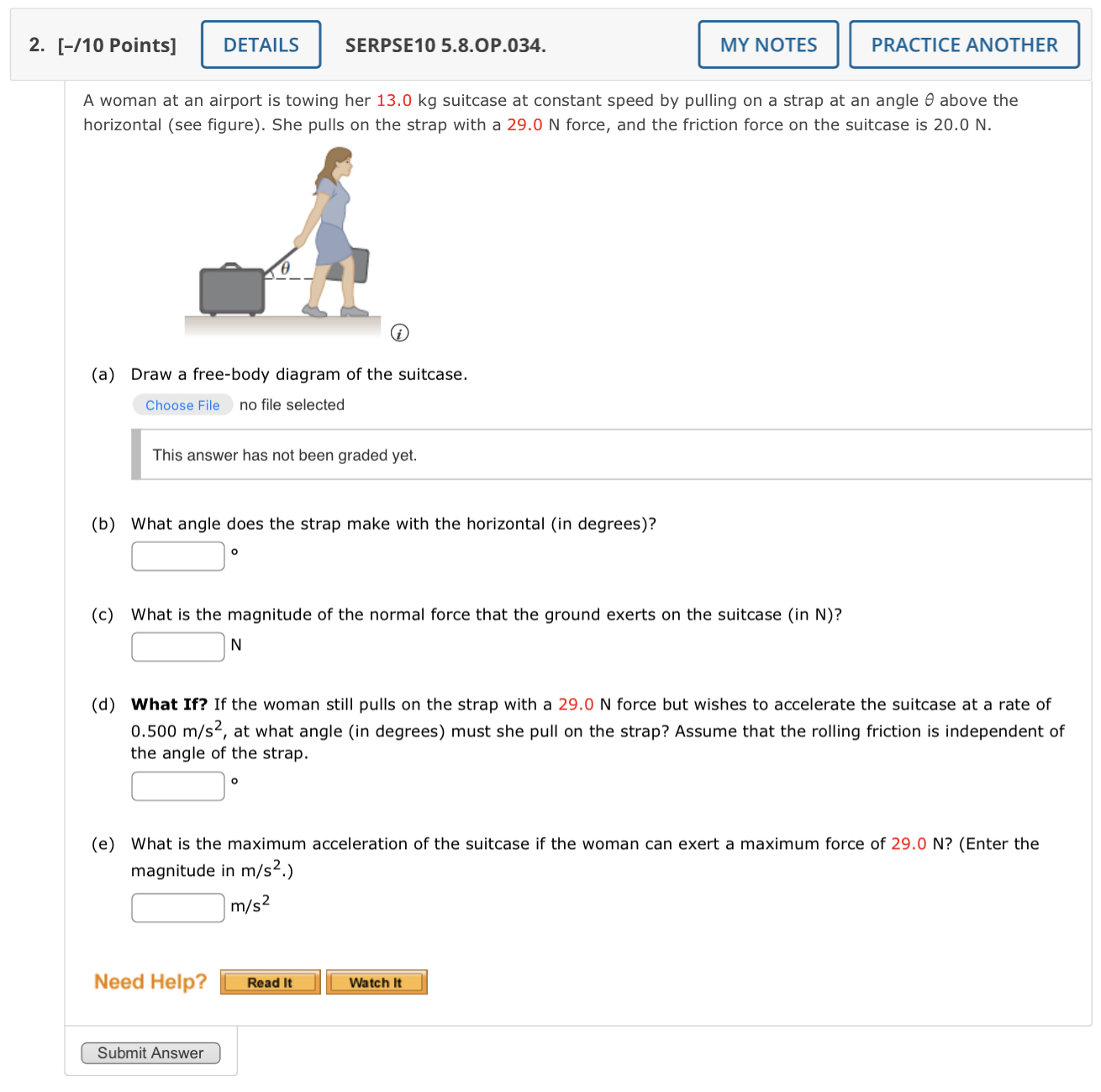 Solved A woman at an airport is towing her 13.0kg ﻿suitcase | Chegg.com