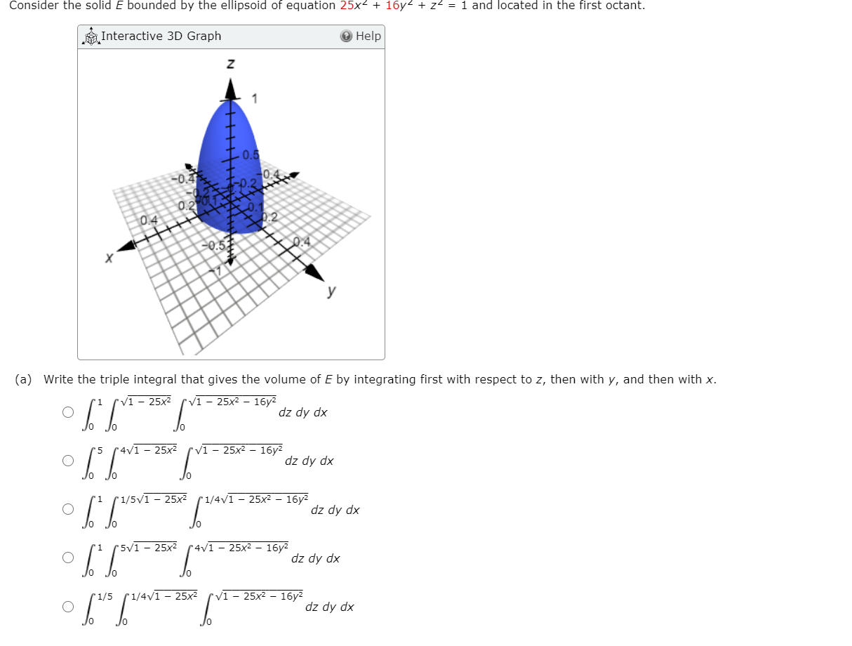 Solved Consider the solid E bounded by the ellipsoid of | Chegg.com