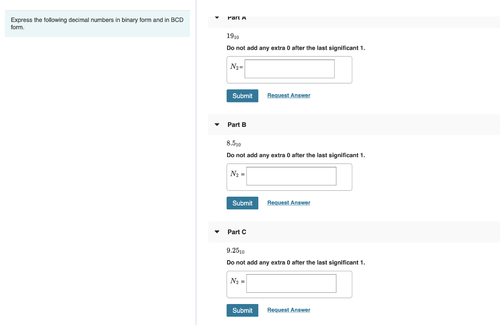 Solved Part A Express the following decimal numbers in | Chegg.com