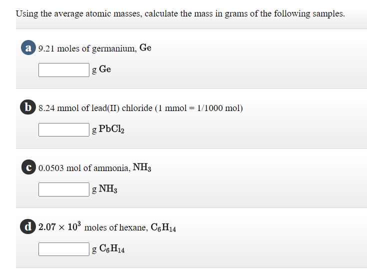 Solved Using the average atomic masses, calculate the mass | Chegg.com