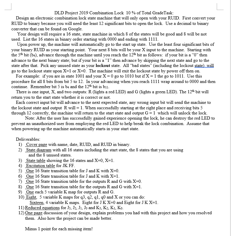DLD Project 2019 Combination Lock 10 % of Total | Chegg.com