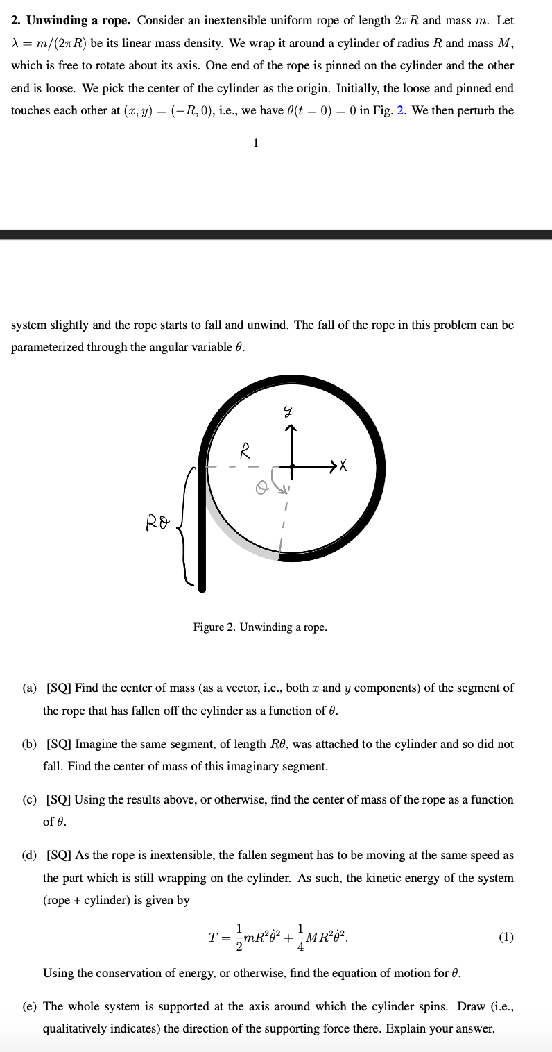 Solved 2. Unwinding a rope. Consider an inextensible uniform | Chegg.com