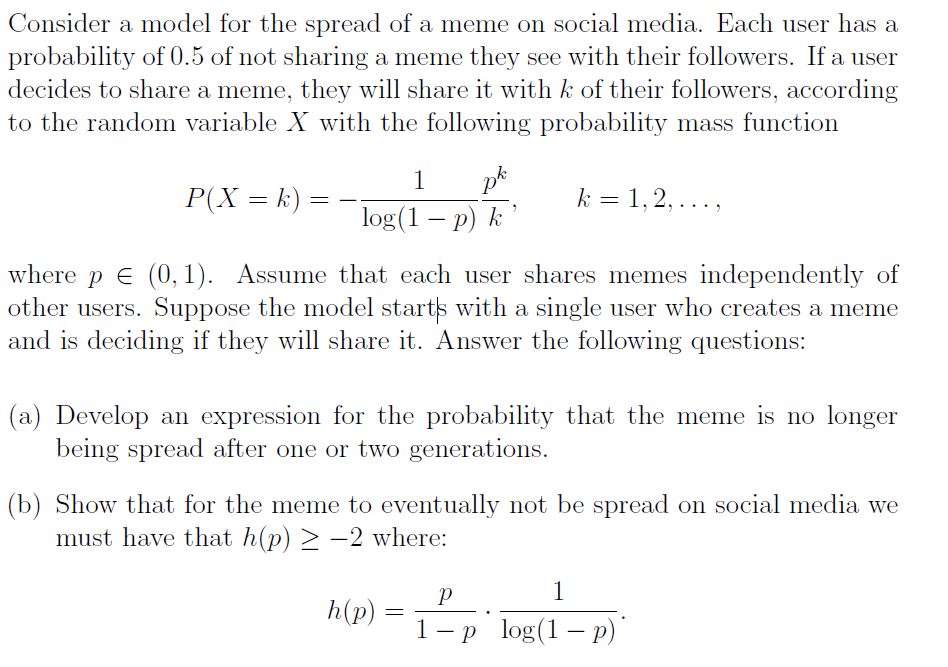 Solved Consider a model for the spread of a meme on social | Chegg.com