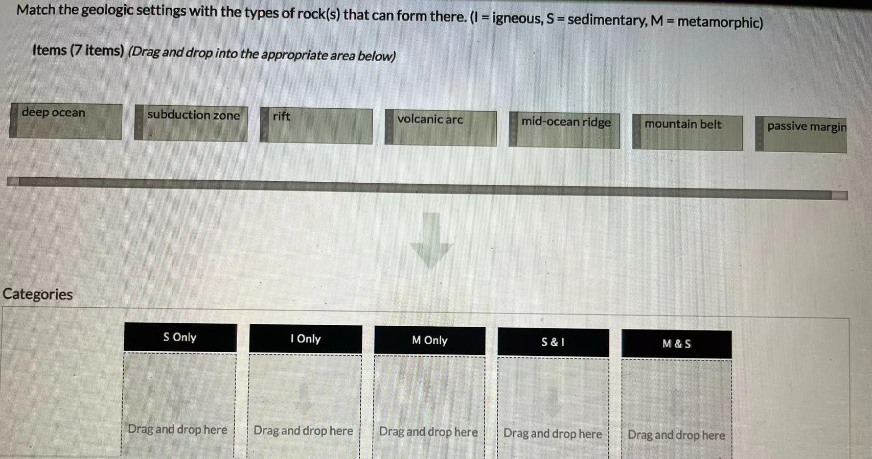 Solved Match the geologic settings with the types of rock(s) | Chegg.com