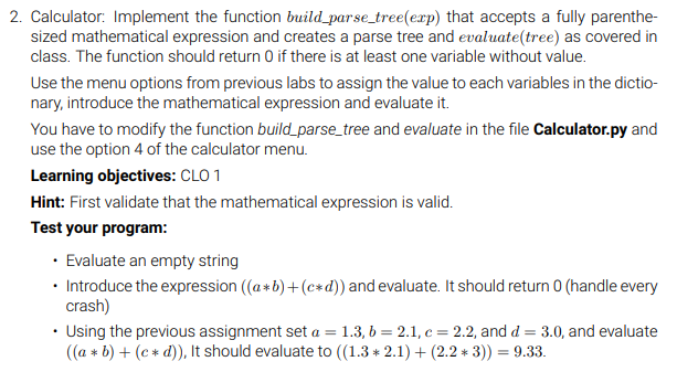 2. Calculator: Implement the function | Chegg.com