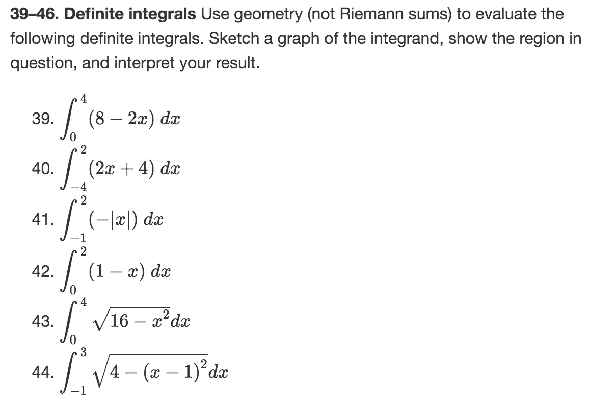 Solved 39–46. Definite integrals Use geometry (not Riemann | Chegg.com
