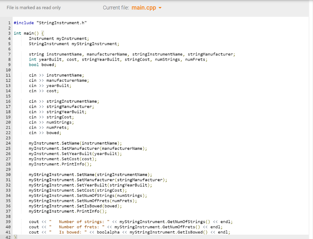 Solved Given main() and the Instrument class, define a | Chegg.com