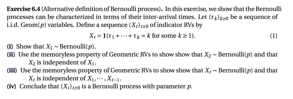 Solved Exercise 6.4 (Alternative definition of Bernoulli | Chegg.com
