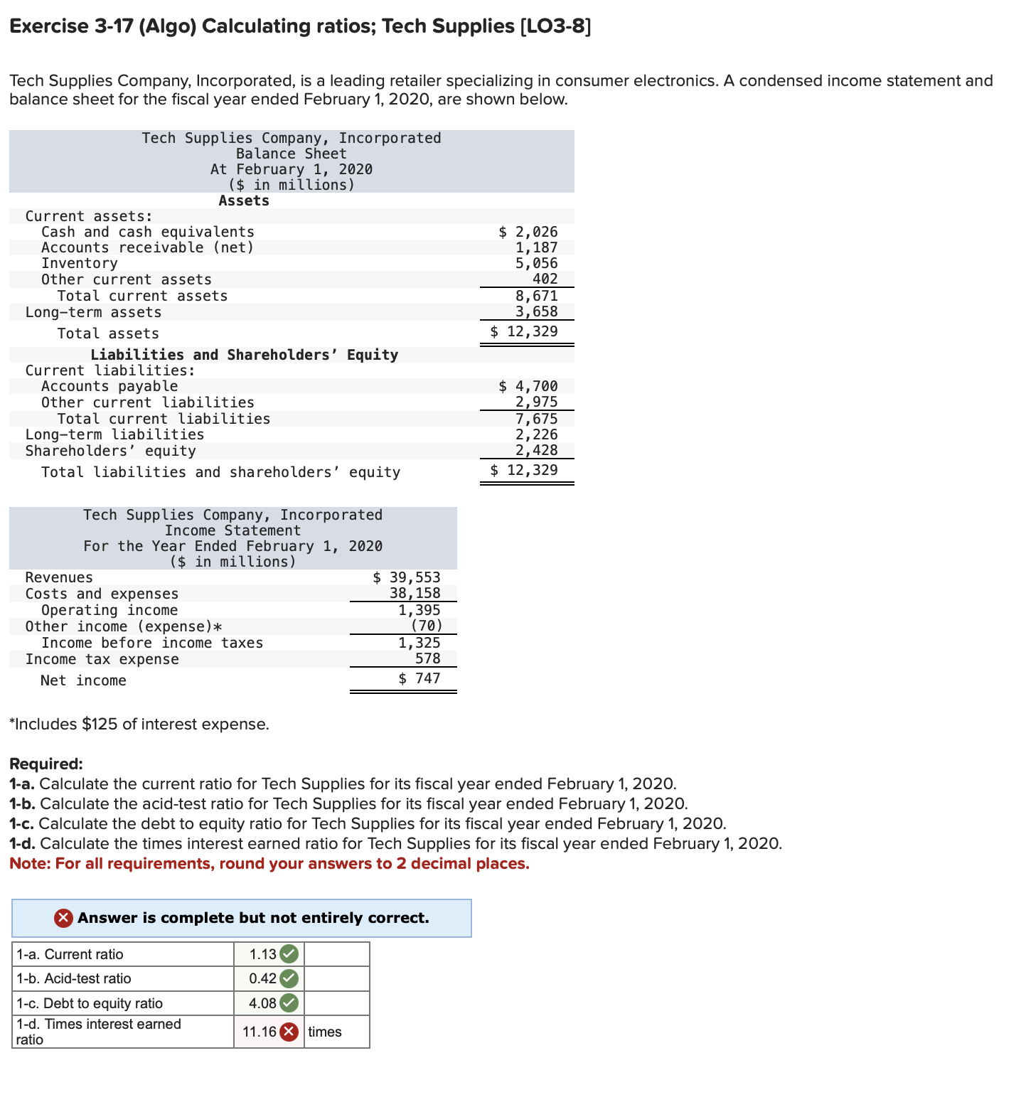 Solved Exercise 3-17 (Algo) Calculating ratios; Tech | Chegg.com Solved Exercise 3-17 (Algo) Calculating ratios; Tech | Chegg.com