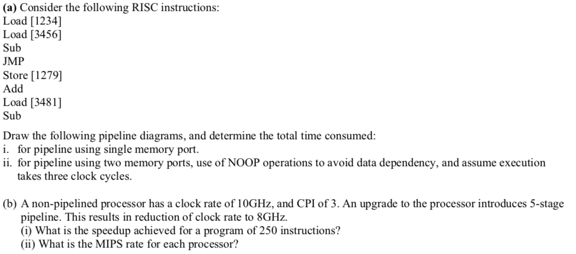(a) Consider the following RISC instructions: Load | Chegg.com