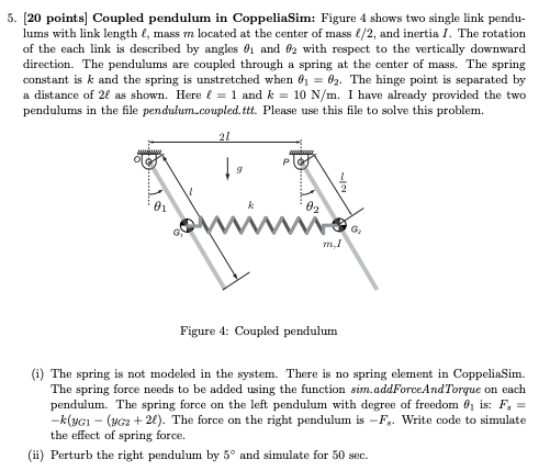 5. (20 points) Coupled pendulum in CoppeliaSim: | Chegg.com