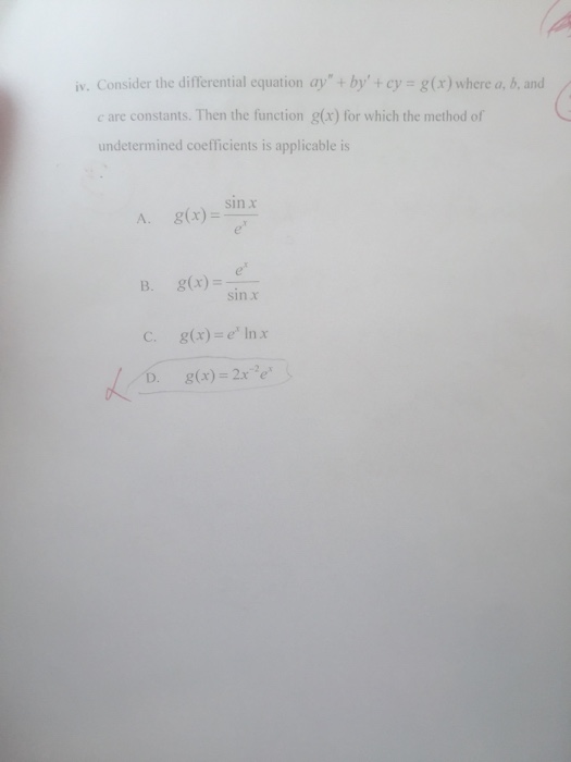 Solved Consider the differential equation ay" + by' + cy = | Chegg.com