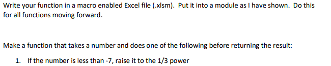 Solved Write your function in a macro enabled Excel file | Chegg.com