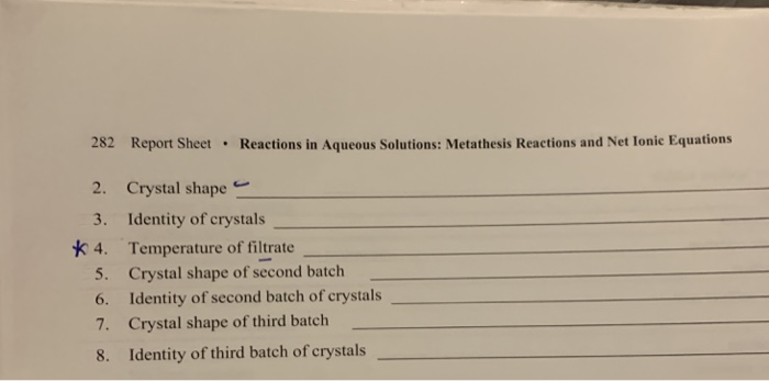 282 Report Sheet Reactions in Aqueous Solutions: | Chegg.com