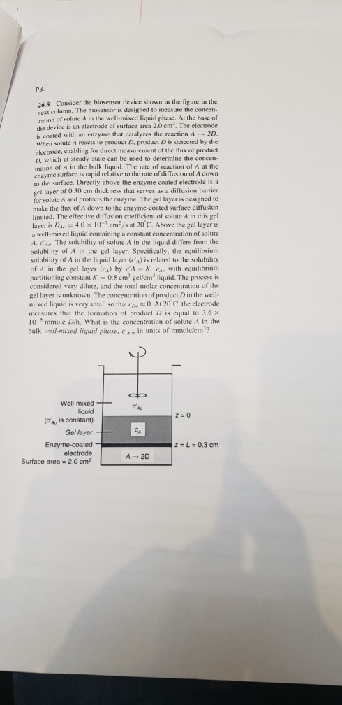 P3 26.8 Consider the biosensor device shown in the | Chegg.com