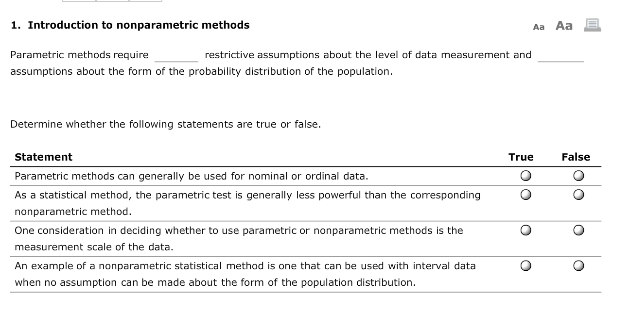 Solved 1. Introduction to nonparametric methods Aa Aa E | Chegg.com