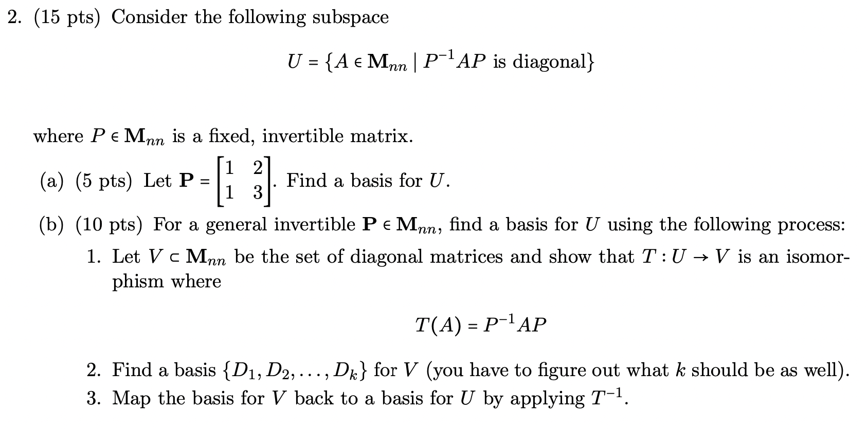 Solved 2. (15 pts) Consider the following subspace | Chegg.com