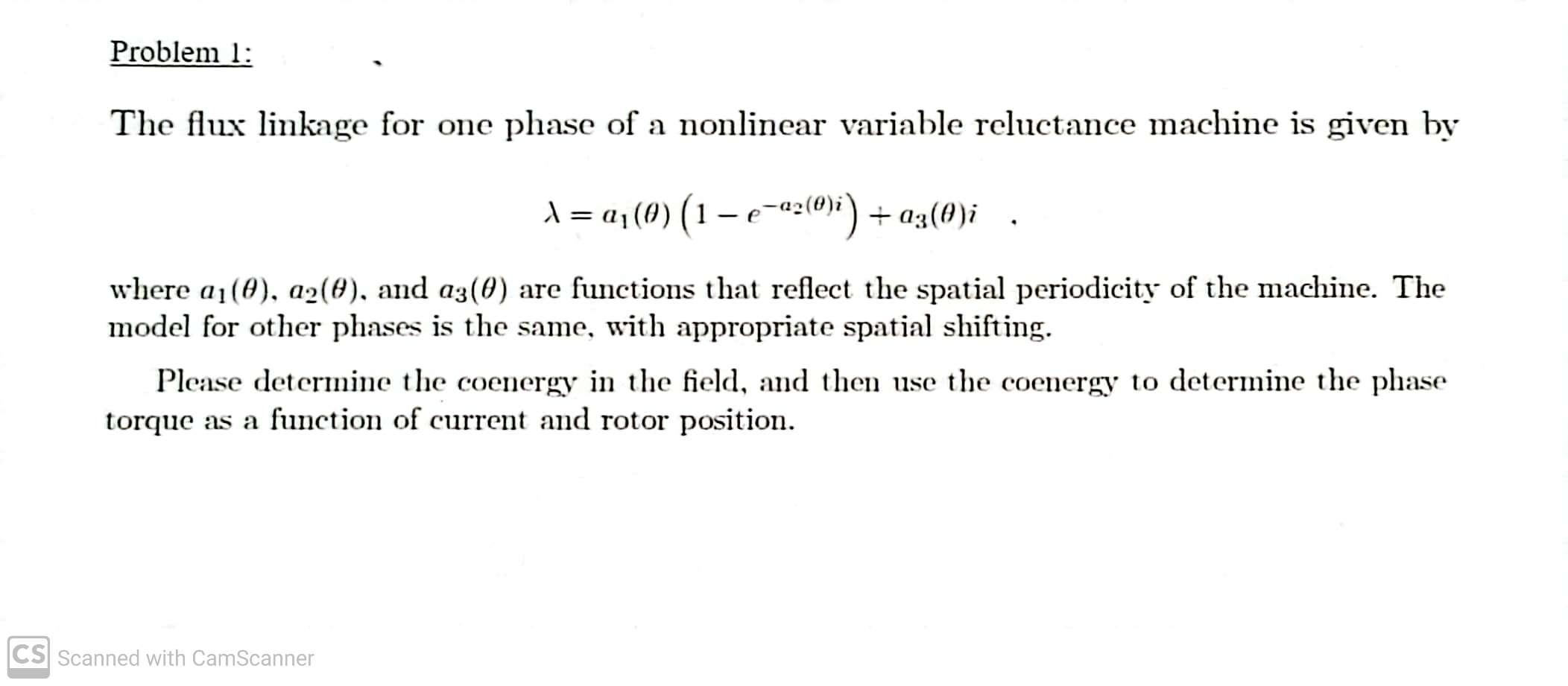 Solved The Flux Linkage For One Phase Of A Nonlinear