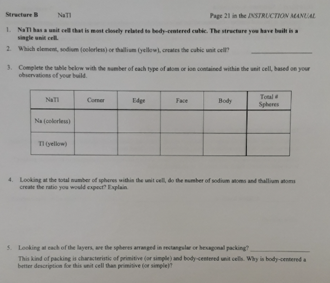 Structure B NaTi Page 21 in the INSTRUCTION MANUAL 1. | Chegg.com