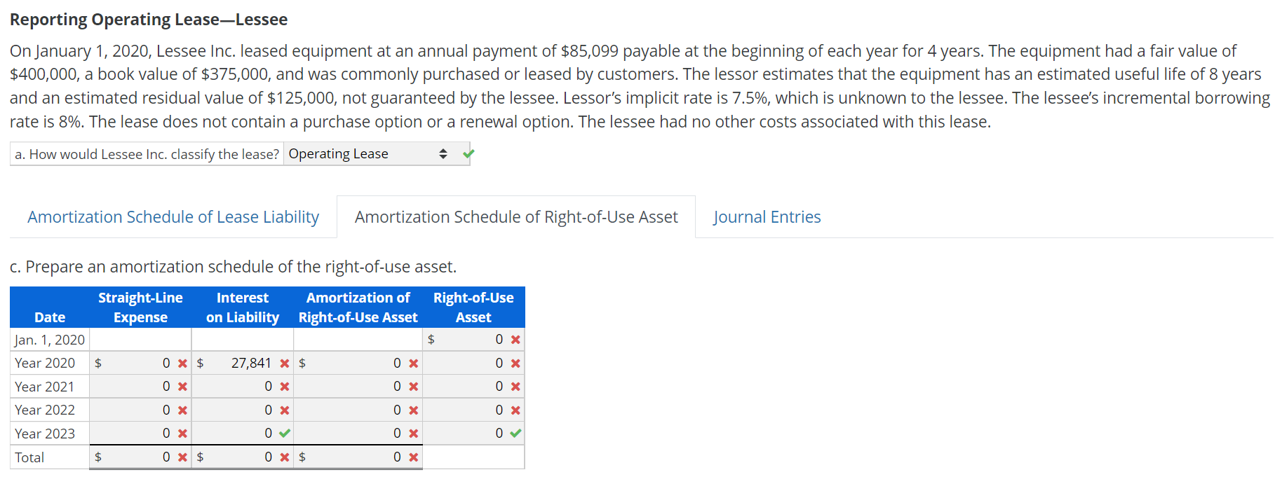 Solved Reporting Operating Lease-Lessee On January 1, 2020, | Chegg.com