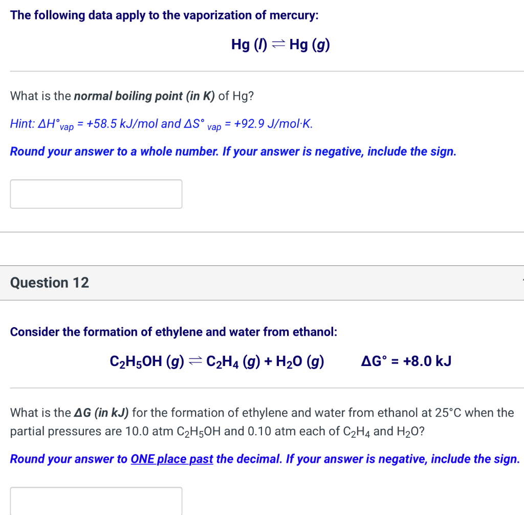 Solved The following data apply to the vaporization of | Chegg.com