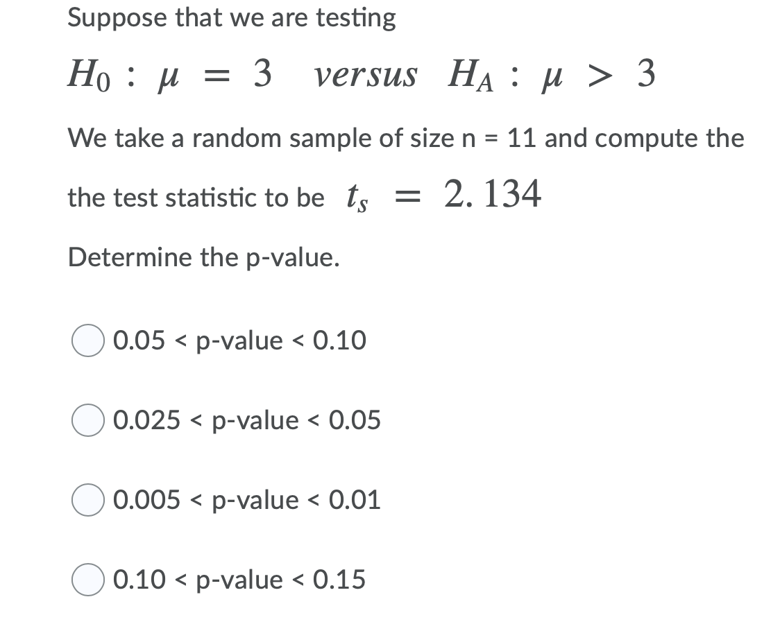Solved Suppose that we are testing Ho : u = 3 versus HA : u | Chegg.com