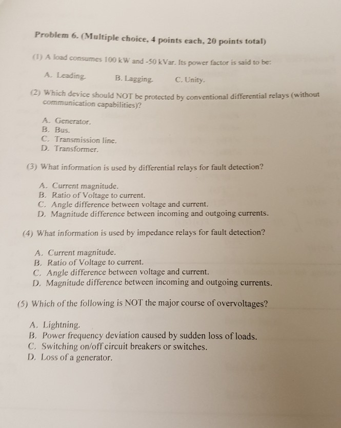 Solved Problem 6. (Multiple choice, 4 points each, 20 points | Chegg.com