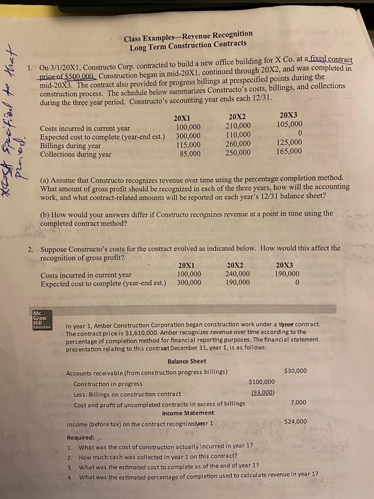 Class Examples-Revenue RecognitionLong Term | Chegg.com