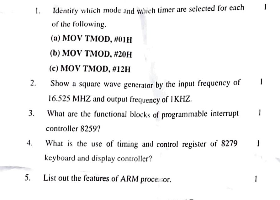 Solved 1. Identify which mode and which timer are selected | Chegg.com