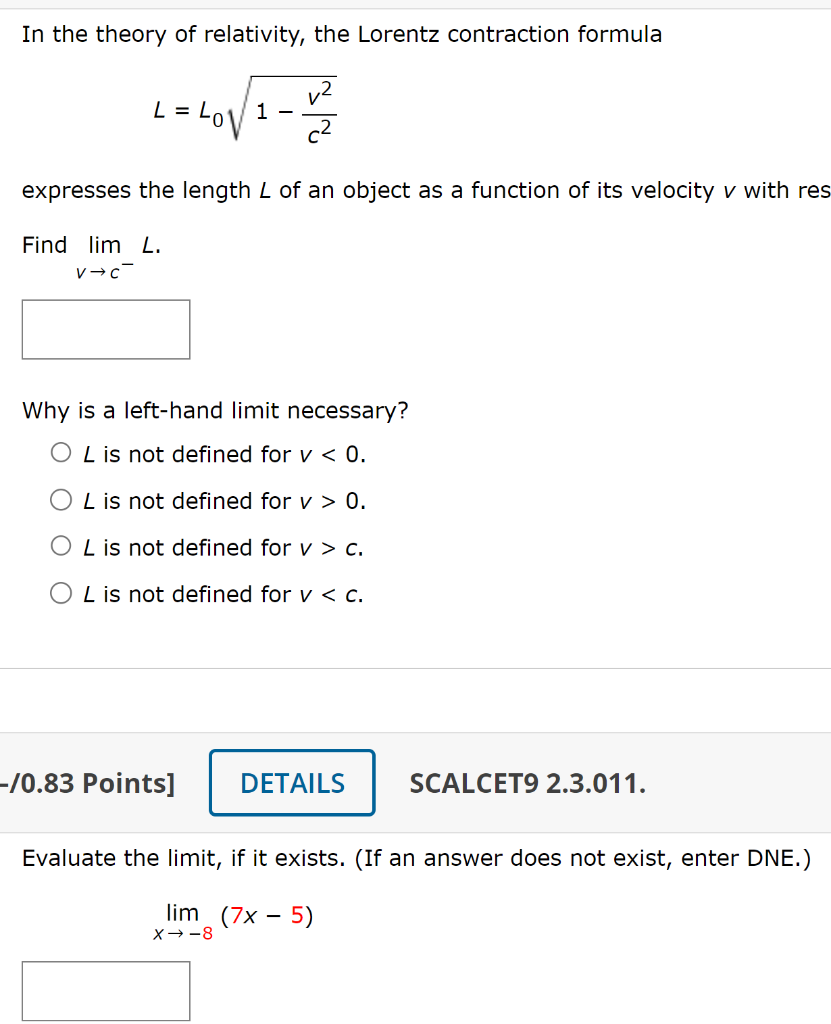 Solved In the theory of relativity, the Lorentz contraction | Chegg.com