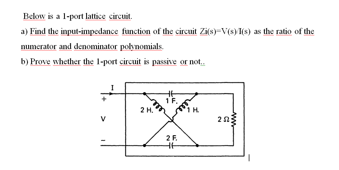 Solved Below is a 1-port lattice circuit. a) Find the | Chegg.com