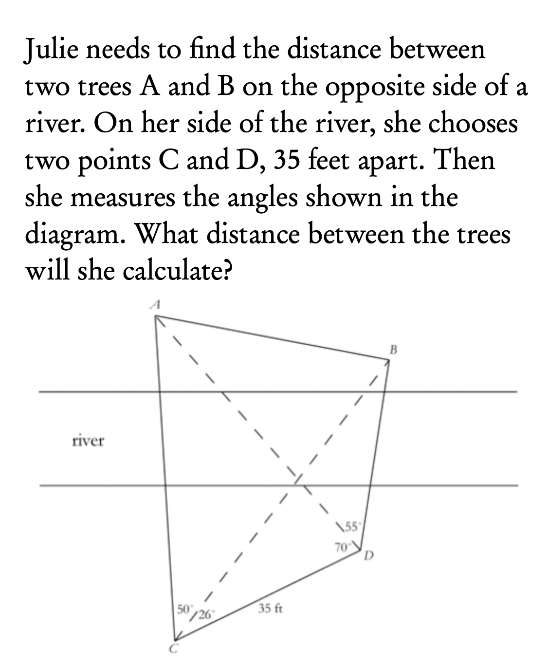 Solved Julie needs to find the distance between two trees A | Chegg.com