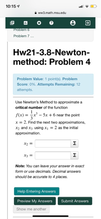 Solved 10:15 ww3.math.msu.edu Problem 6 Problem 7... | Chegg.com
