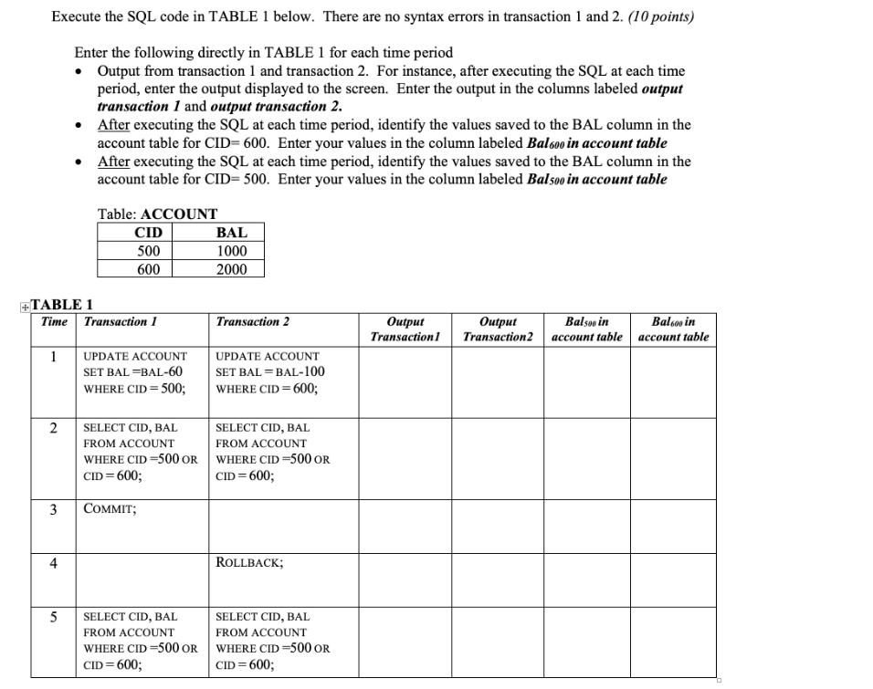 [solved] Execute The Sql Code In Table 1 Below There Are