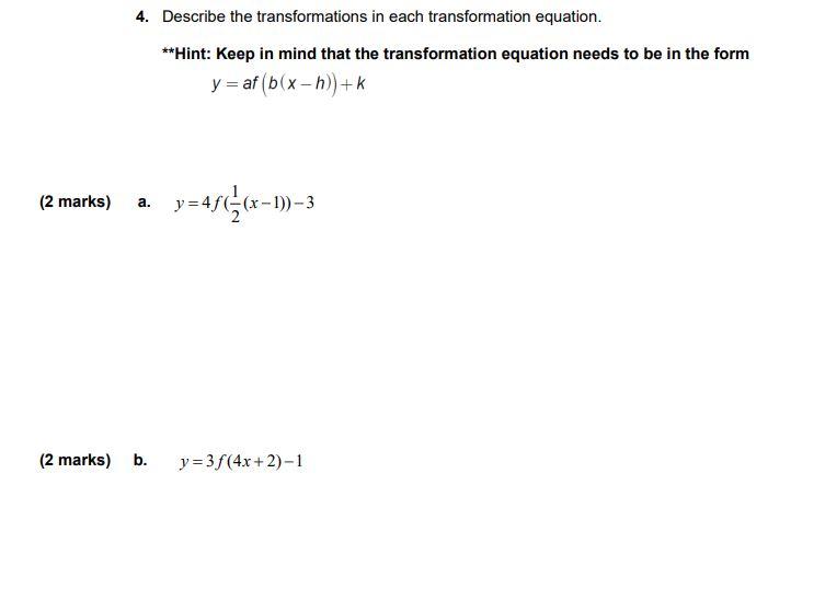 Solved 4. Describe the transformations in each | Chegg.com