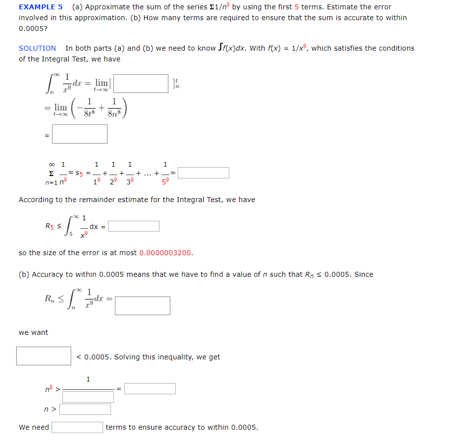 Solved EXAMPLE 5 (a) Approximate the sum of the series E1/n9 | Chegg.com Solved EXAMPLE 5 (a) Approximate the sum of the series E1/n9 | Chegg.com