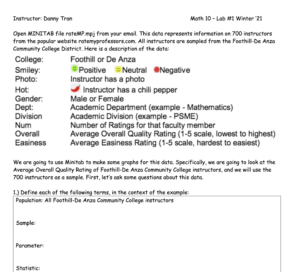 Instructor: Danny Tran Math 10 - Lab #1 Winter '21 | Chegg.com