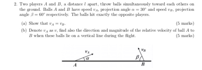 Solved 2. Two players A and B, a distance l apart, throw | Chegg.com