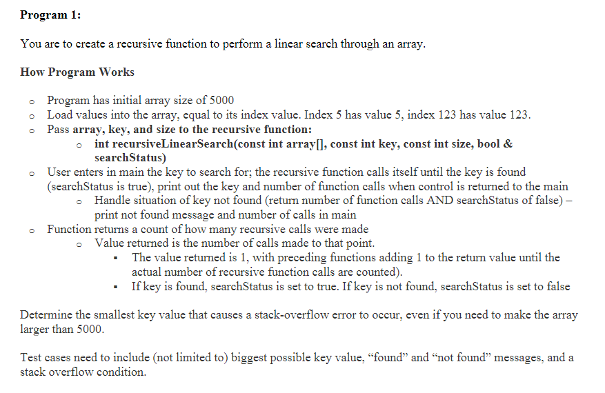 Solved Program 1: o O You are to create a recursive function | Chegg.com