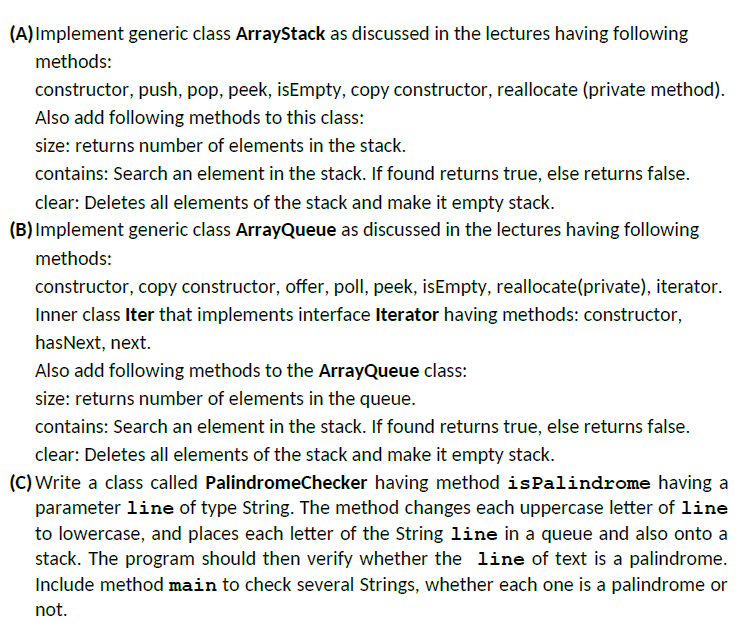 Solved (A)Implement generic class ArrayStack as discussed in | Chegg.com