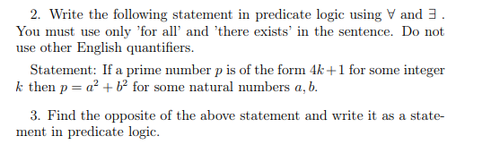 Solved 2. Write the following statement in predicate logic | Chegg.com